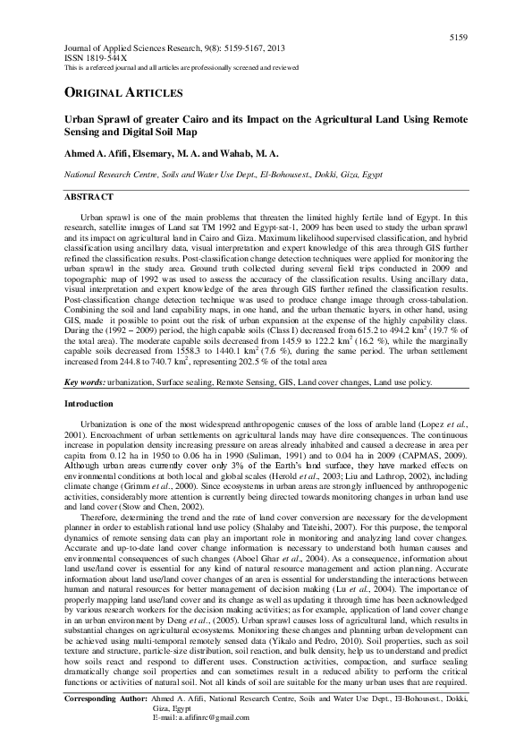 (PDF) Urban Sprawl of greater Cairo and its Impact on the Agricultural ...