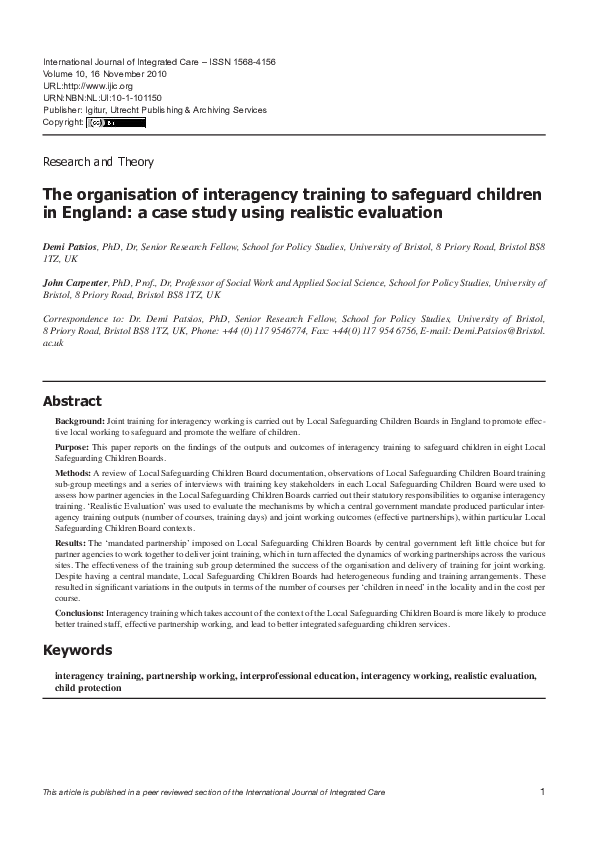 (PDF) The organisation of interagency training to safeguard children in ...