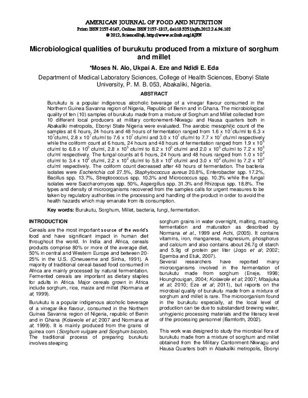(PDF) Microbiological qualities of burukutu produced from a mixture of ...