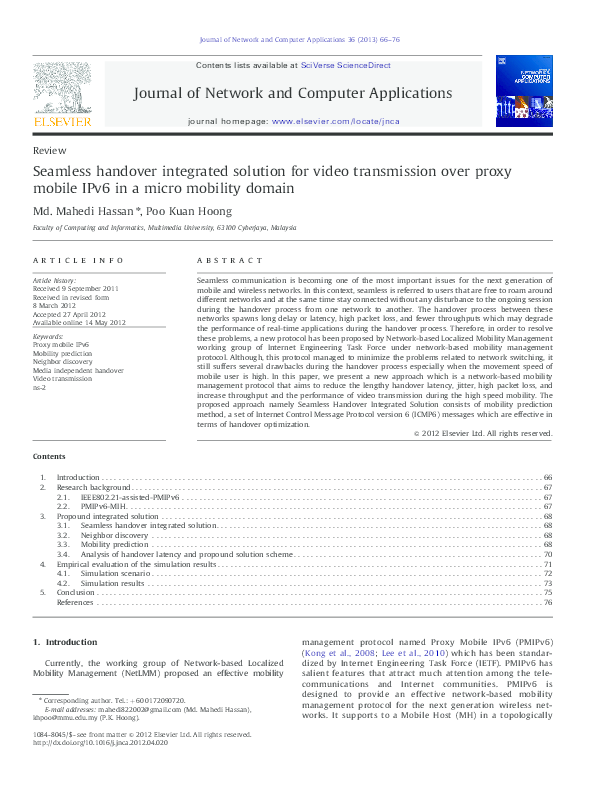(PDF) Seamless handover integrated solution for video transmission over proxy mobile IPv6 in a ...