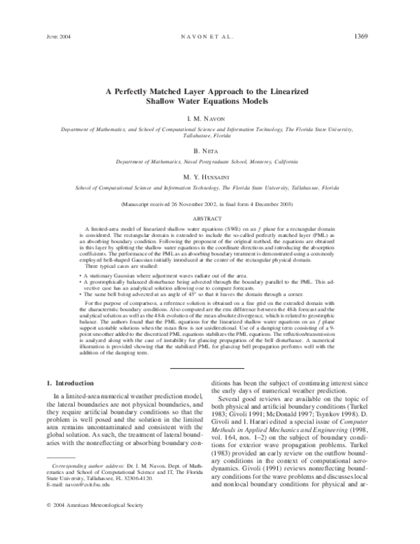 (PDF) A Perfectly Matched Layer Approach to the Linearized Shallow Water Equations Models