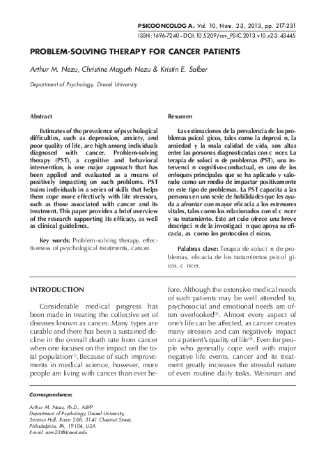 (PDF) Problem-Solving Therapy for Cancer Patients