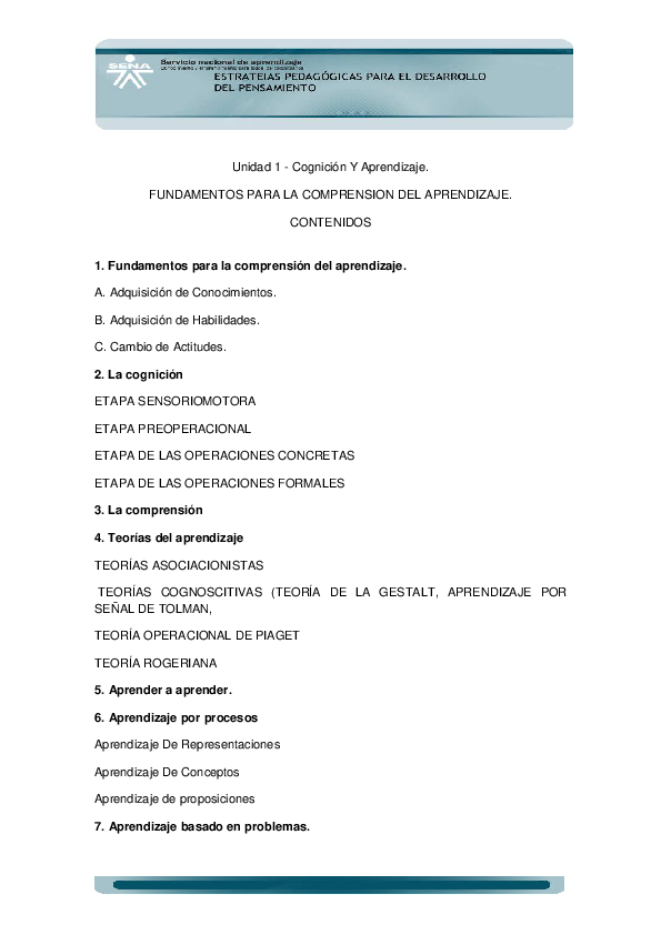 Pdf Unidad 1 Cognición Y Aprendizaje