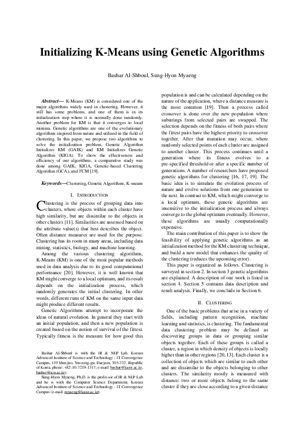 Initializing K Means Using Genetic Algorithms 