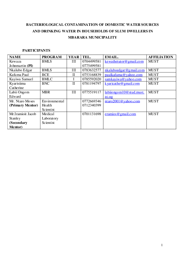 (PDF) BACTERIOLOGICAL CONTAMINATION OF DOMESTIC WATER SOURCES AND DRINKING WATER IN HOUSEHOLDS ...