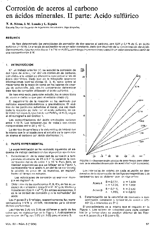 (PDF) Corrosión de aceros al carbono en ácidos minerales. II Parte: Ácido sulfúrico