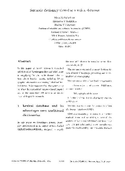 (PDF) Semantic dictionary viewed as a lexical database