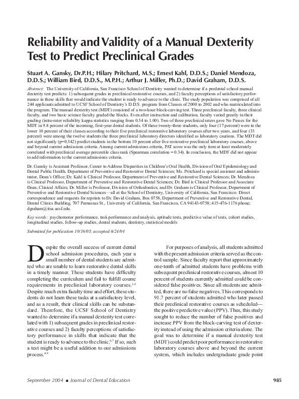 (PDF) Reliability and Validity of a Manual Dexterity Test to Predict ...