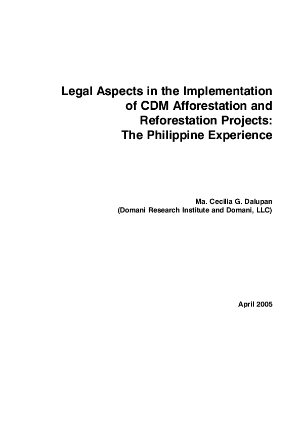 (PDF) Legal Aspects in the Implementation of CDM Afforestation and ...