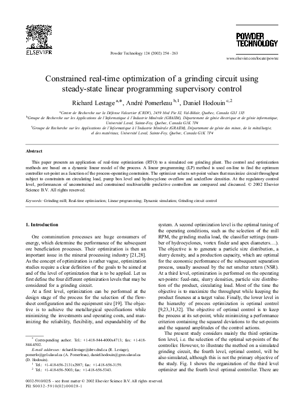 (PDF) Constrained real-time optimization of a grinding circuit using ...