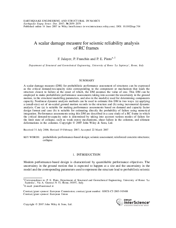 (PDF) A scalar damage measure for seismic reliability analysis of RC frames