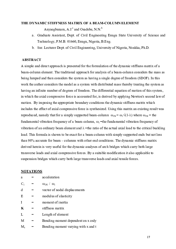 Pdf The Dynamic Stiffness Matrix Of A Beam Column Element