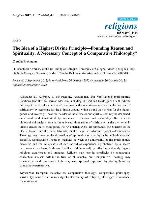 (PDF) The Idea of a Highest Divine Principle—Founding Reason and ...