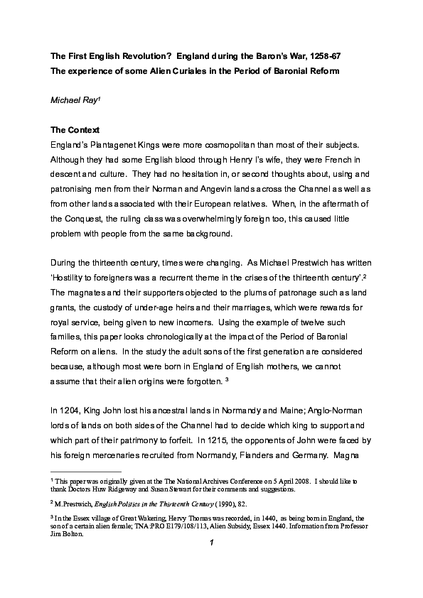 (PDF) The First English Revolution? England during the Baron’s War ...