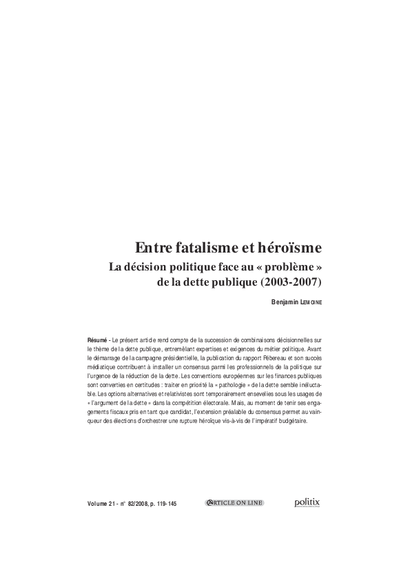 (PDF) Entre fatalisme et héroïsme