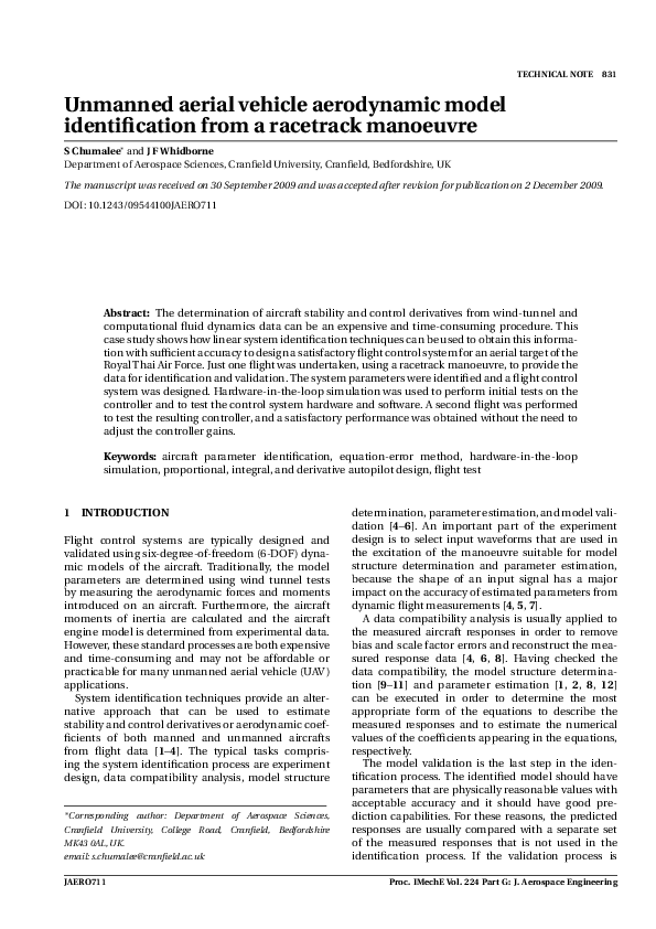 (PDF) Unmanned aerial vehicle aerodynamic model identification from a racetrack manoeuvre