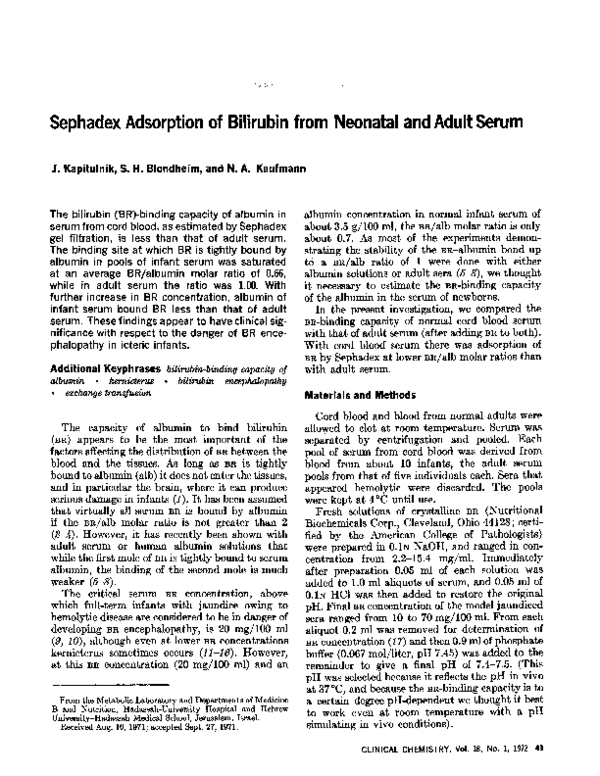 (PDF) SephadexAdsorption of Bilirubinfrom NeonatalandAdultSerum