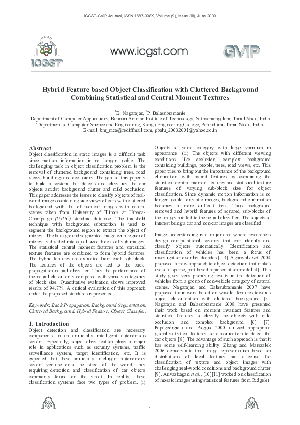 Pdf Hybrid Feature Based Object Classification With Cluttered