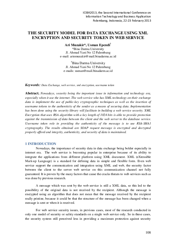 (PDF) THE SECURITY MODEL FOR DATA EXCHANGE USING XML ENCRYPTION AND ... (PDF) THE SECURITY MODEL FOR DATA EXCHANGE USING XML ENCRYPTION AND ...