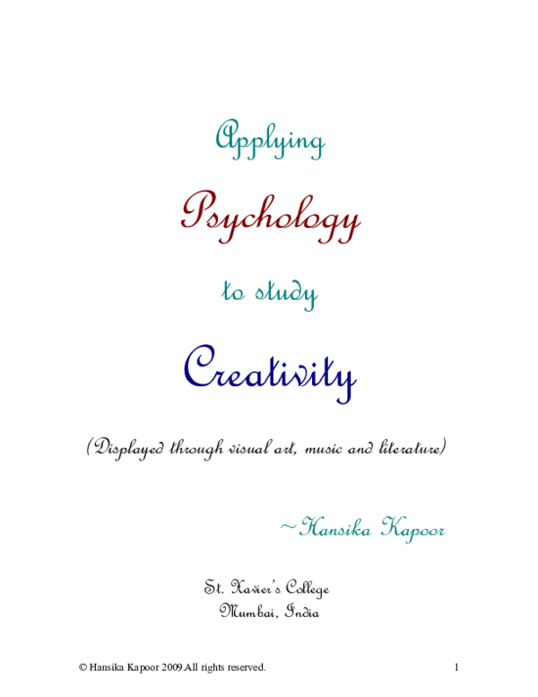 (PDF) Applying psychology to study creativity (displayed through visual ...