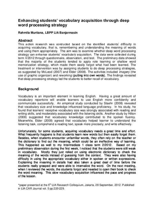 (PDF) Enhancing students' vocabulary acquisition through deep word ...