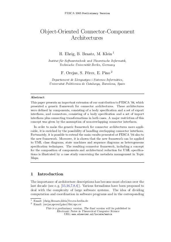 Pdf Object Oriented Connector Component Architectures