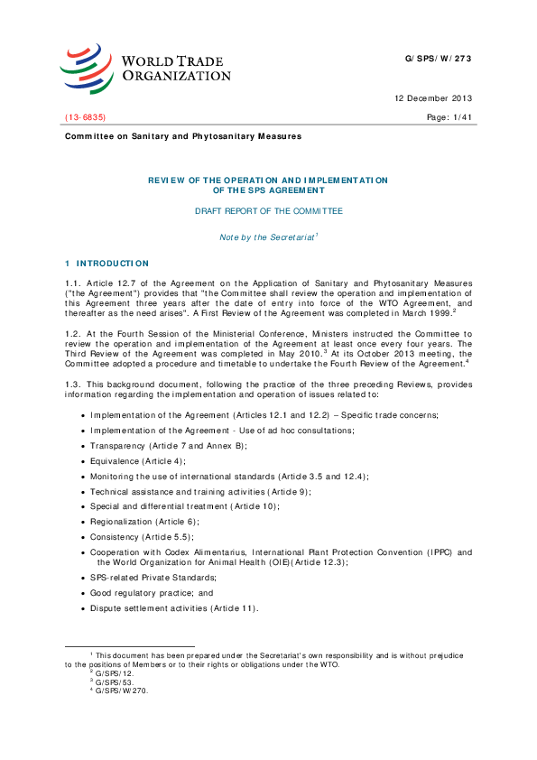(PDF) Committee on Sanitary and Phytosanitary Measures REVIEW OF THE ...