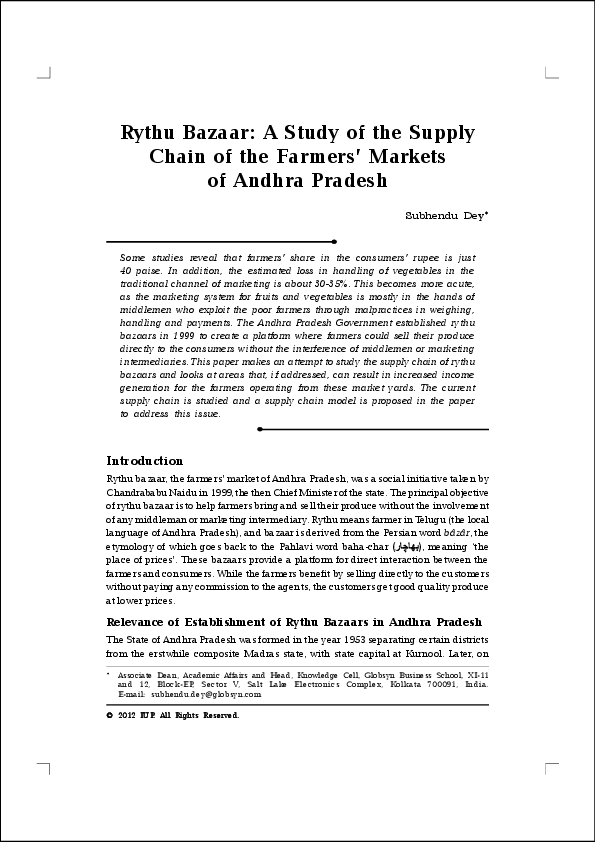 (PDF) Rythu Bazaar: A Study of the Supply Chain of the Farmers' Markets ...