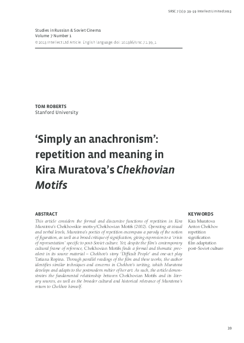 (PDF) "Simply an anachronism": Meaning and Repetition in Muratova's ...