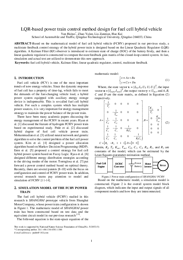 (PDF) LQR-based power train control method design for fuel cell hybrid ...