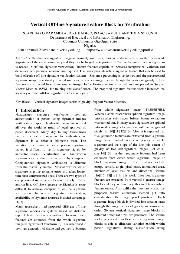 (PDF) Vertical Off-line Signature Feature Block for Verification