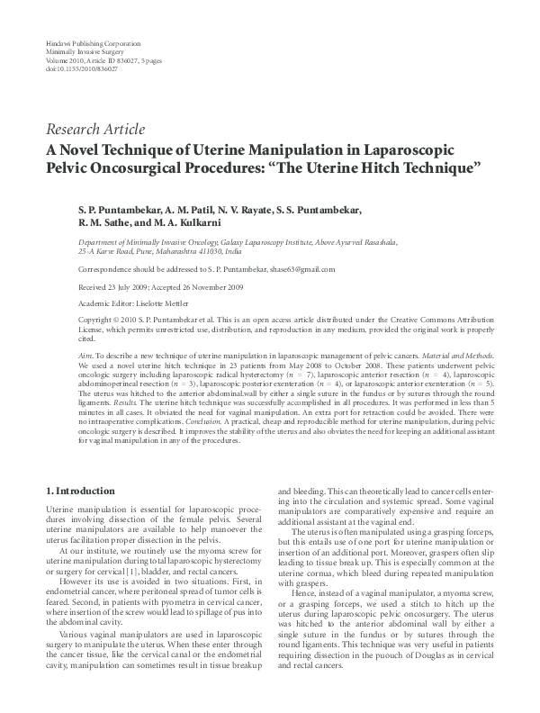 (PDF) A Novel Technique of Uterine Manipulation in Laparoscopic Pelvic ...