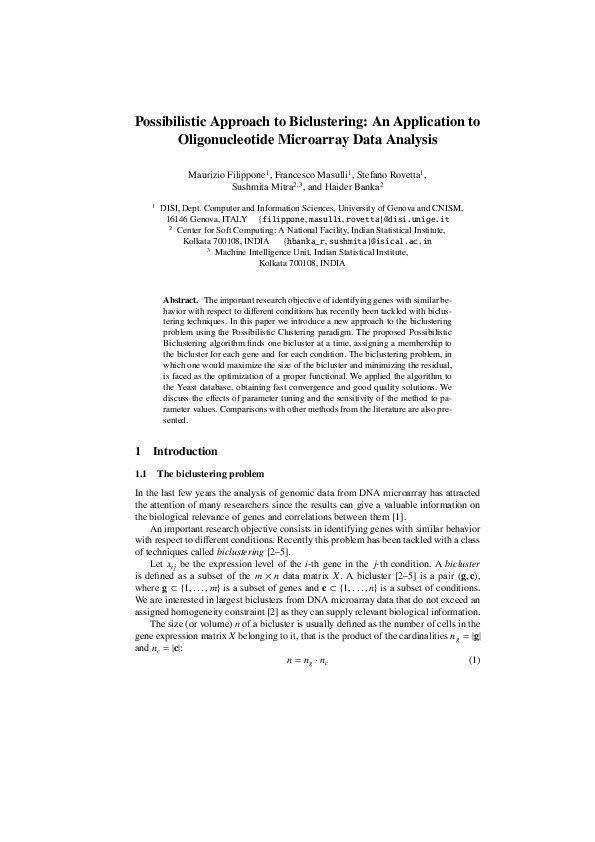 Pdf Possibilistic Approach To Biclustering An Application To