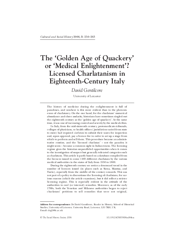 (PDF) The 'golden age of quackery' or 'medical enlightenment'? Licensed ...