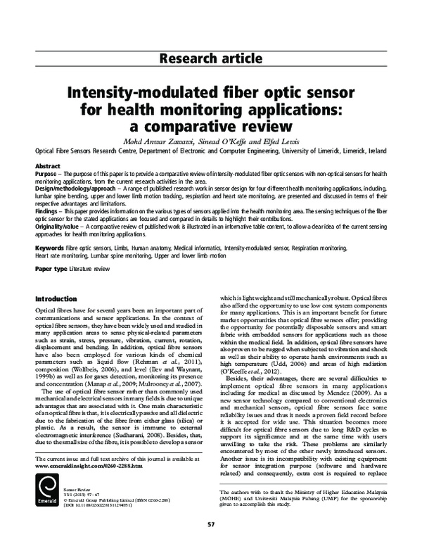 (PDF) Intensity-modulated ﬁber optic sensor for health monitoring ...