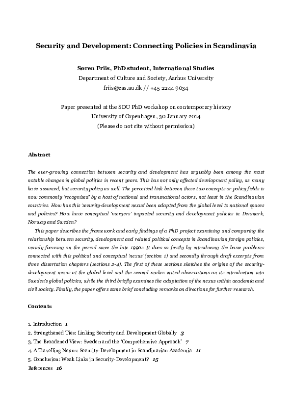 (PDF) Security and Development: Connecting Policies in Scandinavia