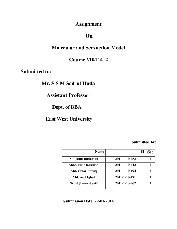 (DOC) Assignment on Molecular and Servuction model