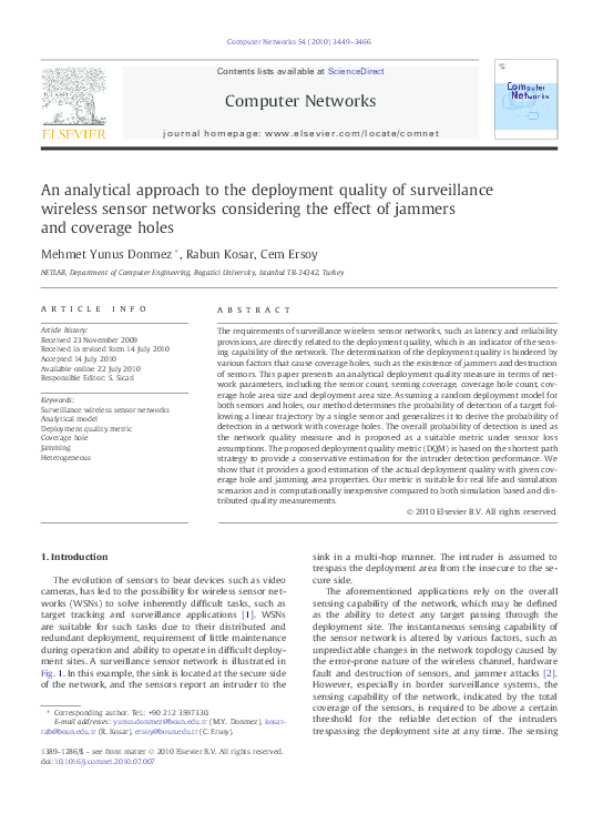 (PDF) An analytical approach to the deployment quality of surveillance wireless sensor networks ...