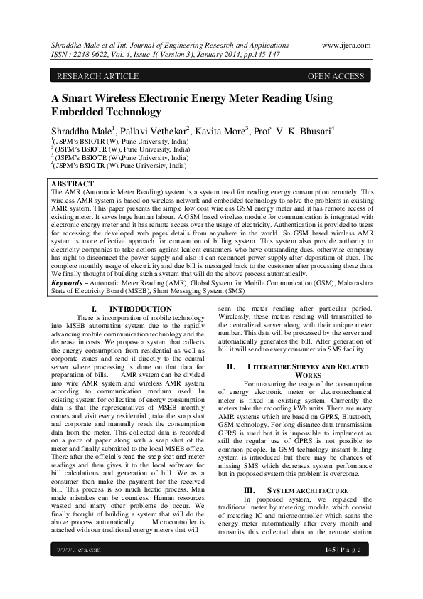 (PDF) A Smart Wireless Electronic Energy Meter Reading Using Embedded ...