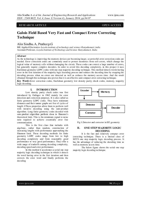 Pdf Galois Field Based Very Fast And Compact Error Correcting Technique