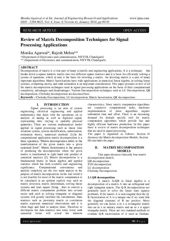 (PDF) Review of Matrix Decomposition Techniques for Signal Processing ...