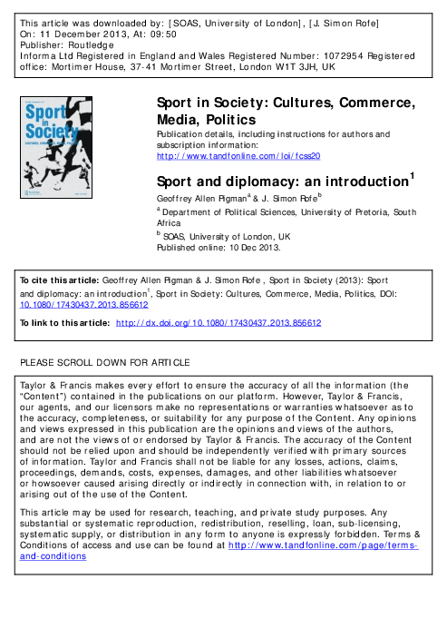 (PDF) Sport and diplomacy: an Introduction