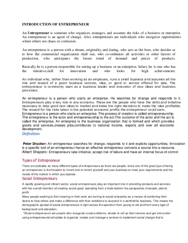 (DOC) INTRODUCTION OF ENTREPRENEUR