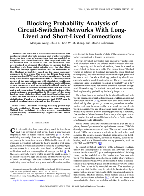 (PDF) Blocking Probability Analysis of Circuit-Switched Networks With Long- Lived and Short ...