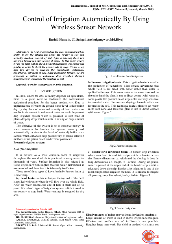 Pdf Control Of Irrigation Automatically By Using Wireless Sensor Network 9538