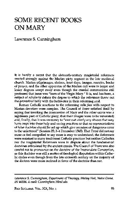 (PDF) Some Recent Books on Mary, by Lawrence Cunningham