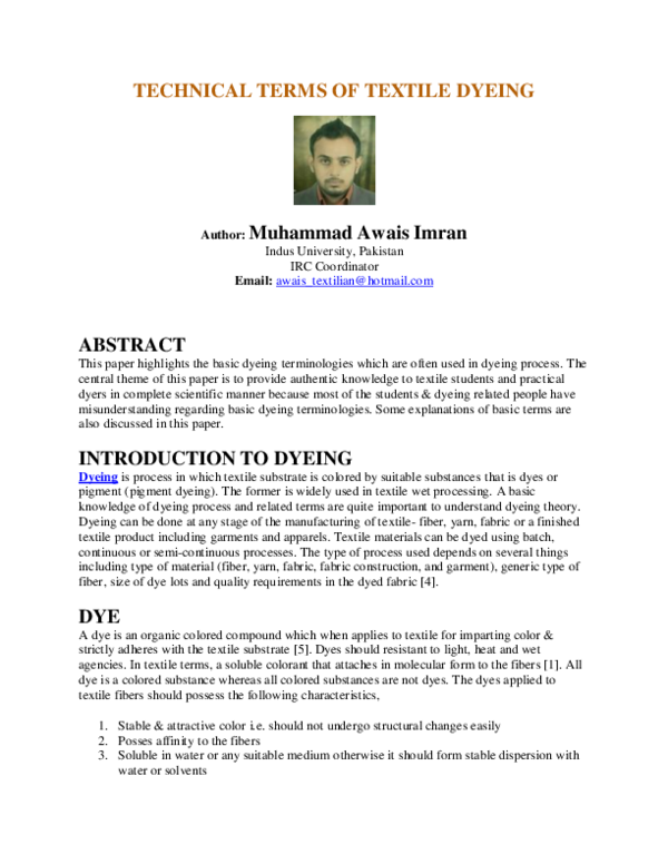 (PDF) Technical Terms of Textile Dyeing