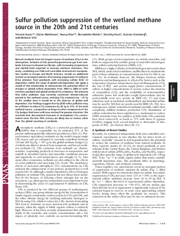 (PDF) Sulfur pollution suppression of the wetland methane source in the ...