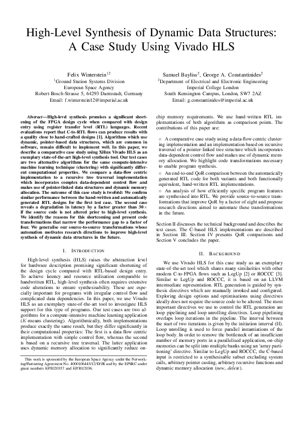 (PDF) High-Level Synthesis of Dynamic Data Structures: A Case Study Using Vivado HLS