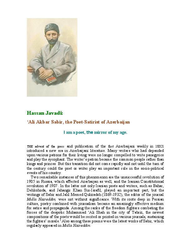 (DOC) Sabir: the Poet-Satirist of Azerbaijan